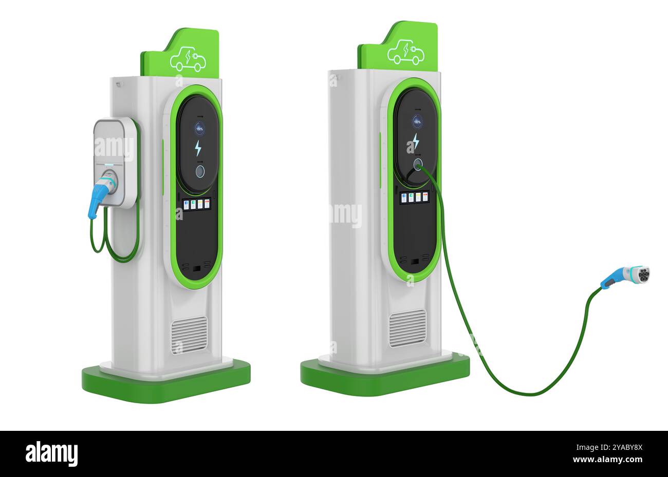 3d rendering group of ev charging stations or electric vehicle ...