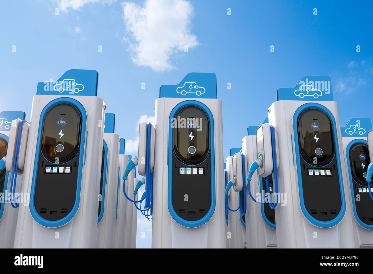 3d rendering group of ev charging stations or electric vehicle ...