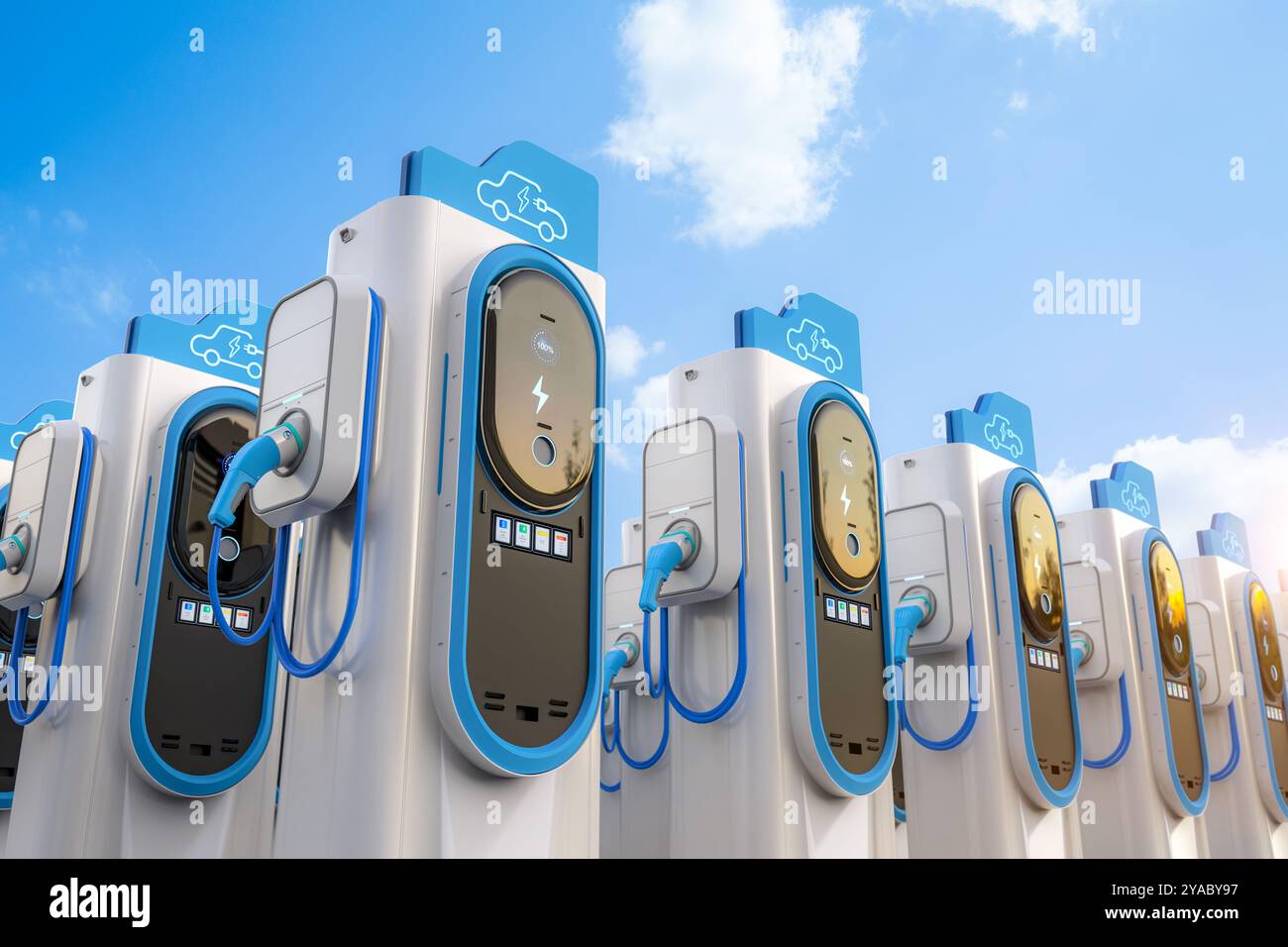 3d rendering group of ev charging stations or electric vehicle ...