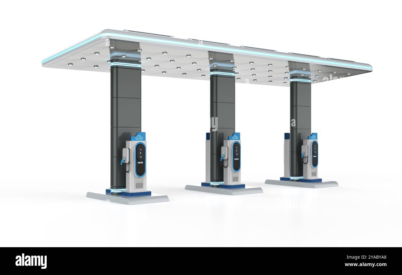 3d rendering group of ev charging stations or electric vehicle ...
