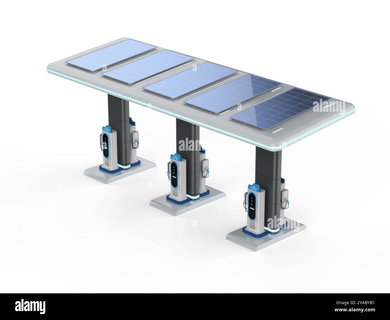 3d rendering group of ev charging stations or electric vehicle ...