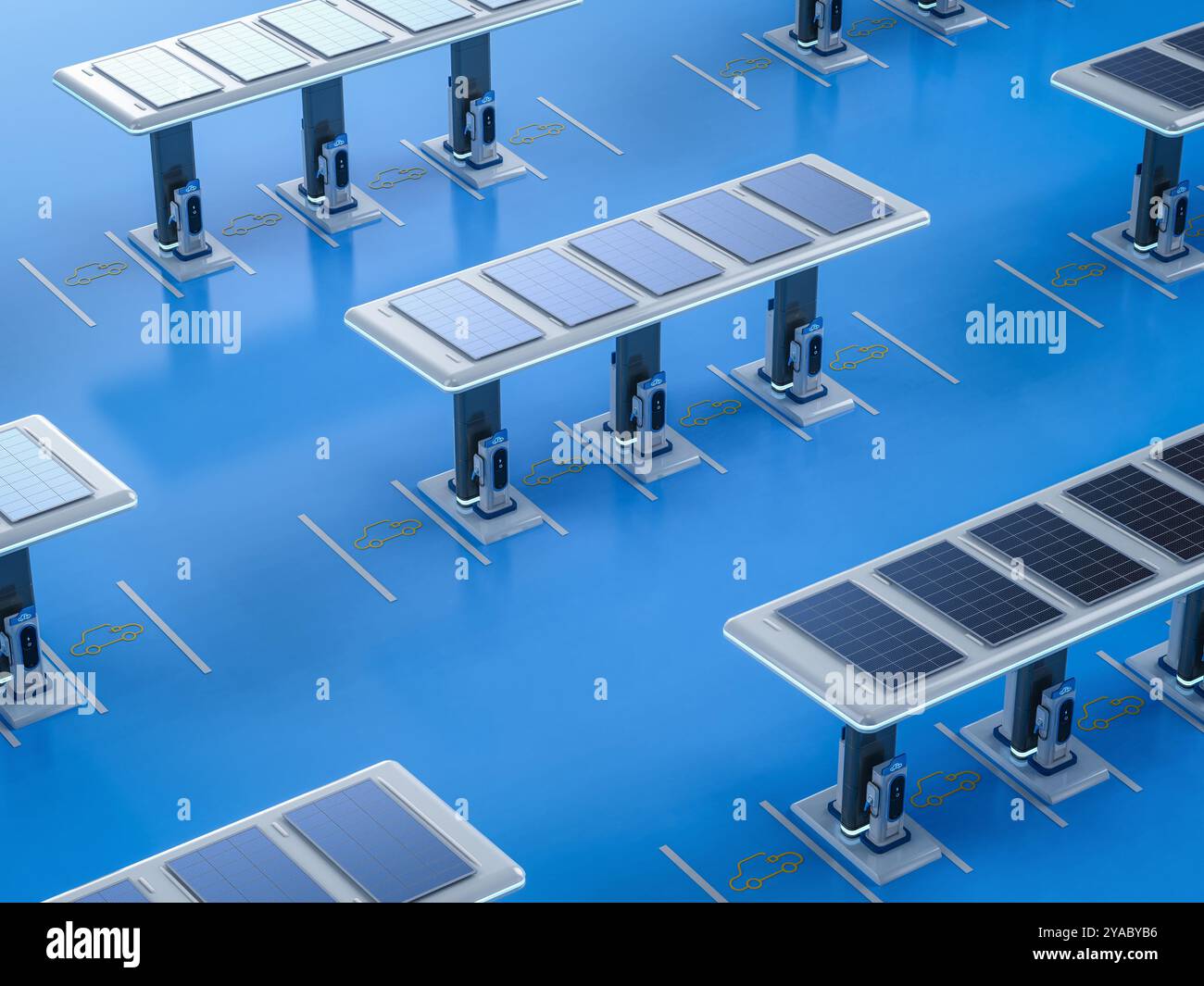3d rendering group of ev charging stations or electric vehicle ...