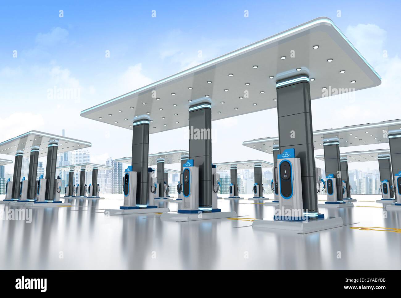 3d rendering group of ev charging stations or electric vehicle ...