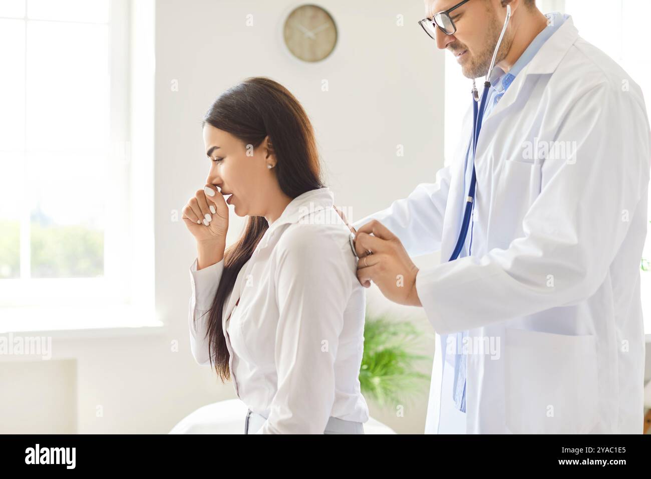 Doctor Or Nurse Checking Patient Breathing And Lungs During Examination ...