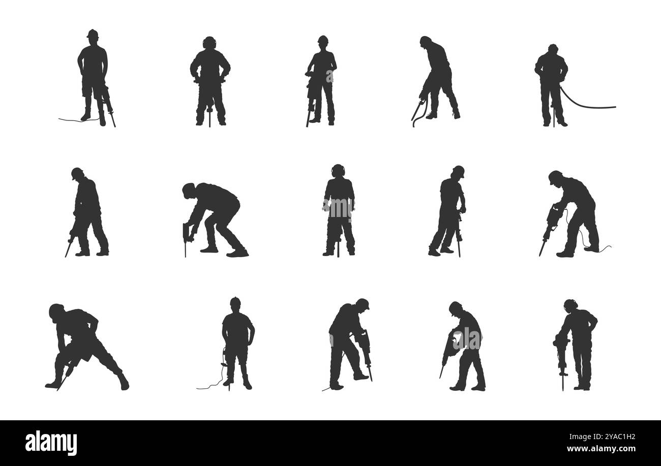 Worker using jackhammer silhouette, Jackhammer silhouette, Worker using ...