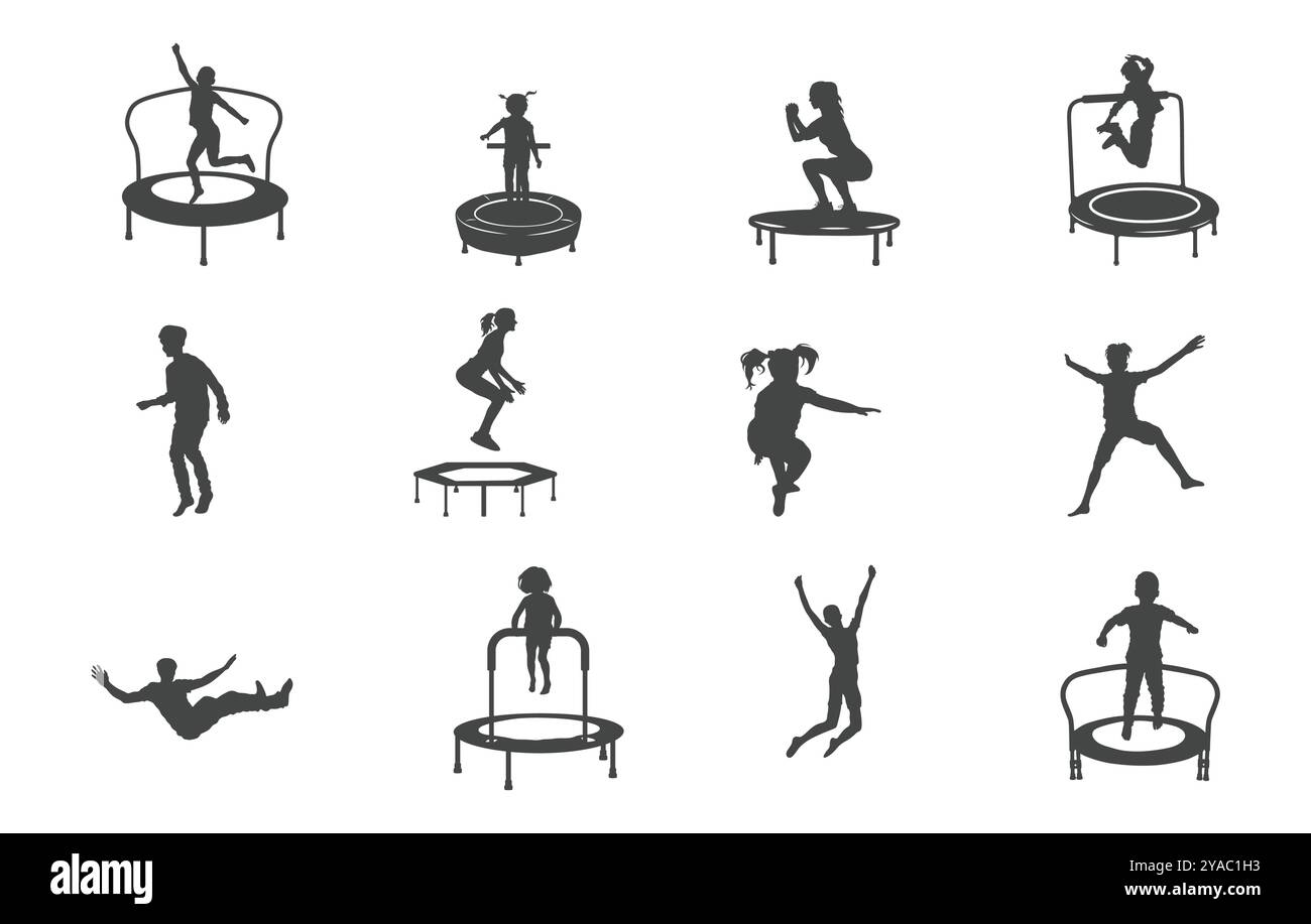 Trampoline jumping vectors, Trampoline jumping silhouette, Trampoline ...