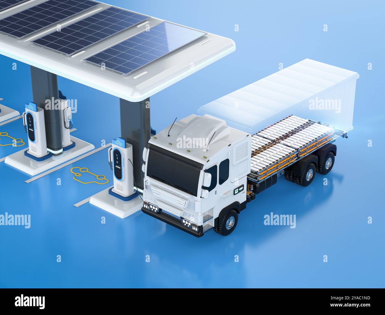 3d rendering ev logistic trailer truck or electric vehicle lorry at ...