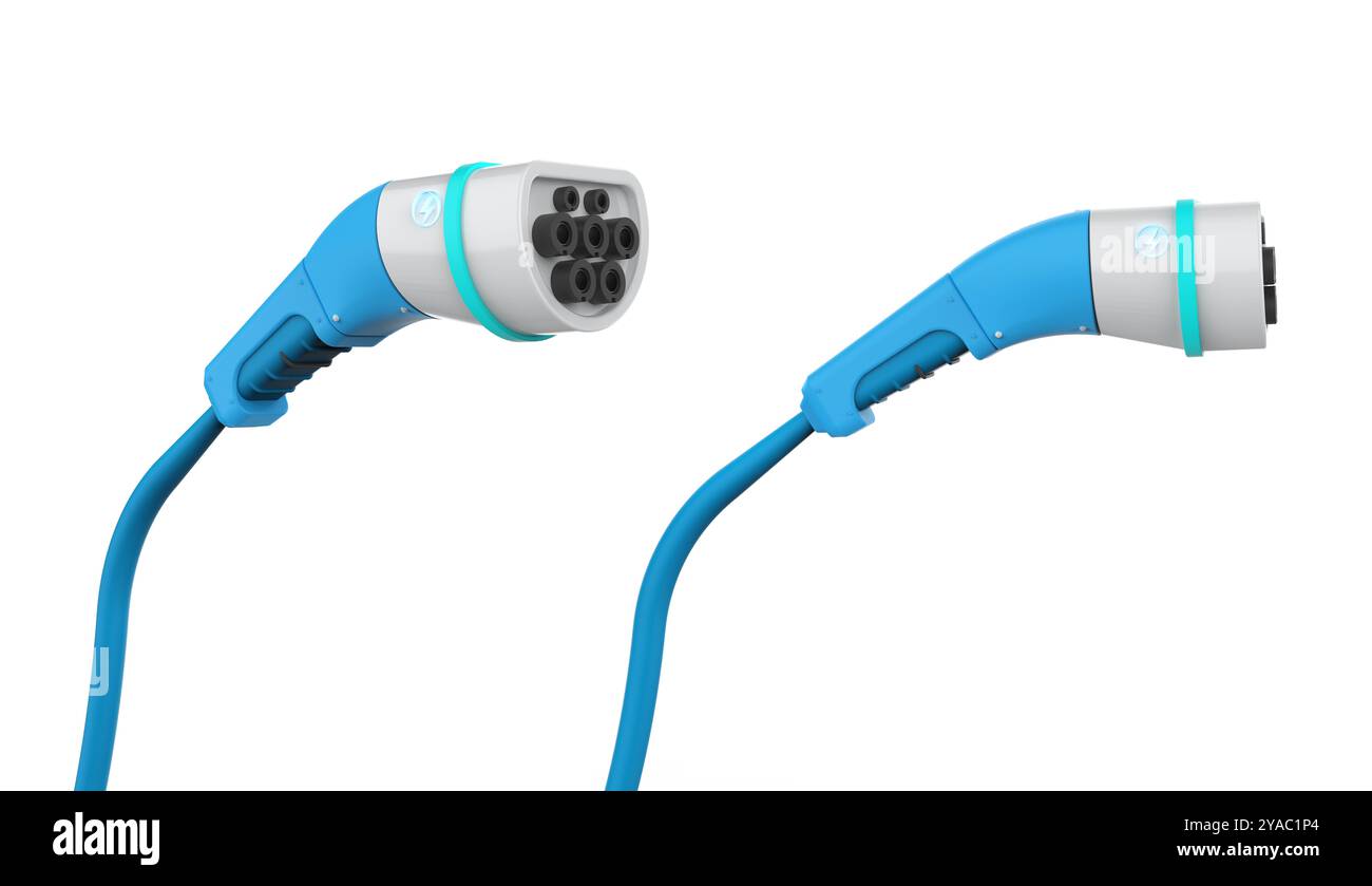 3d rendering set of ev charger connector or electric recharging plug ...
