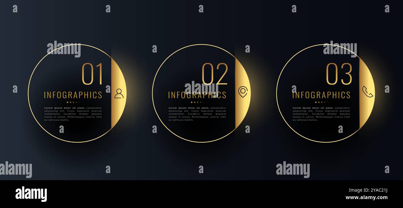 3 step golden infographic banner to present your data vector Stock ...