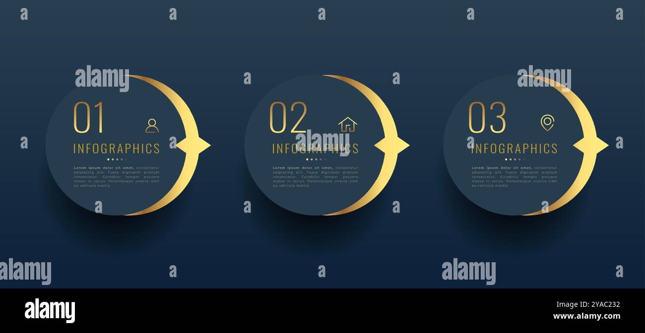 modern golden infographic banner with 3 step business plan vector Stock ...