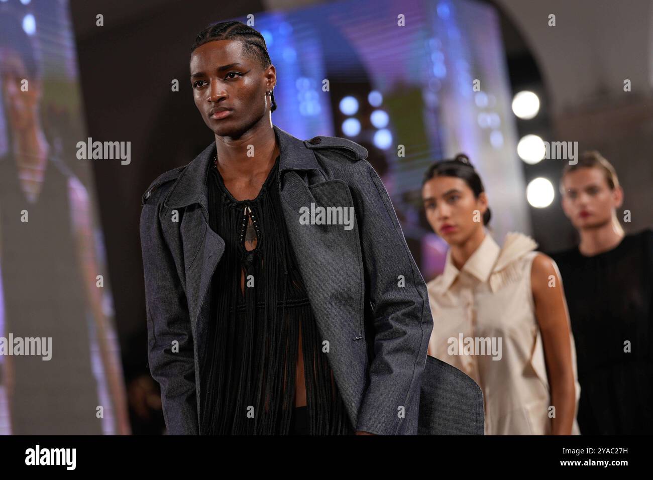 A model walks the runway during Kolovrat fashion show at ModaLisboa ...