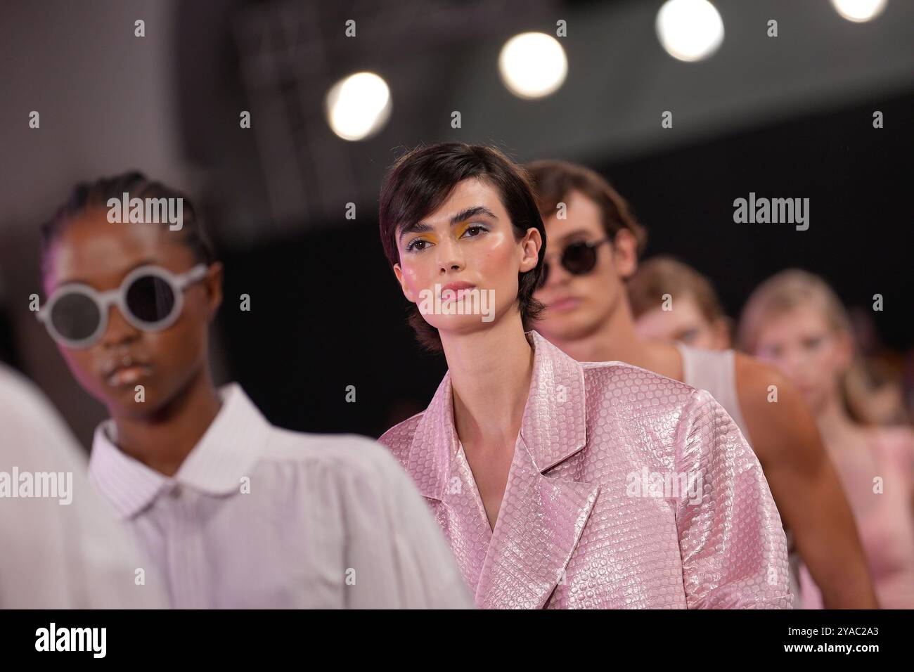 A model walks the runway during Luis Carvalho fashion show at ...