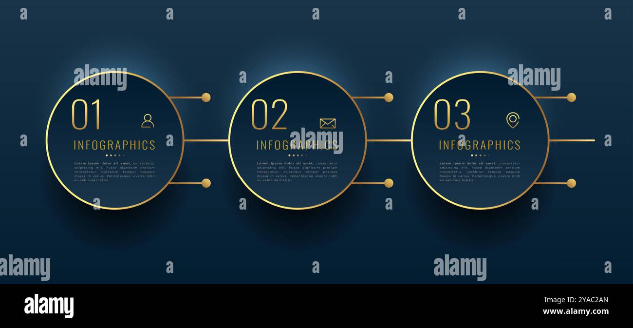 creative three step golden flowchart banner for web marketing vector ...