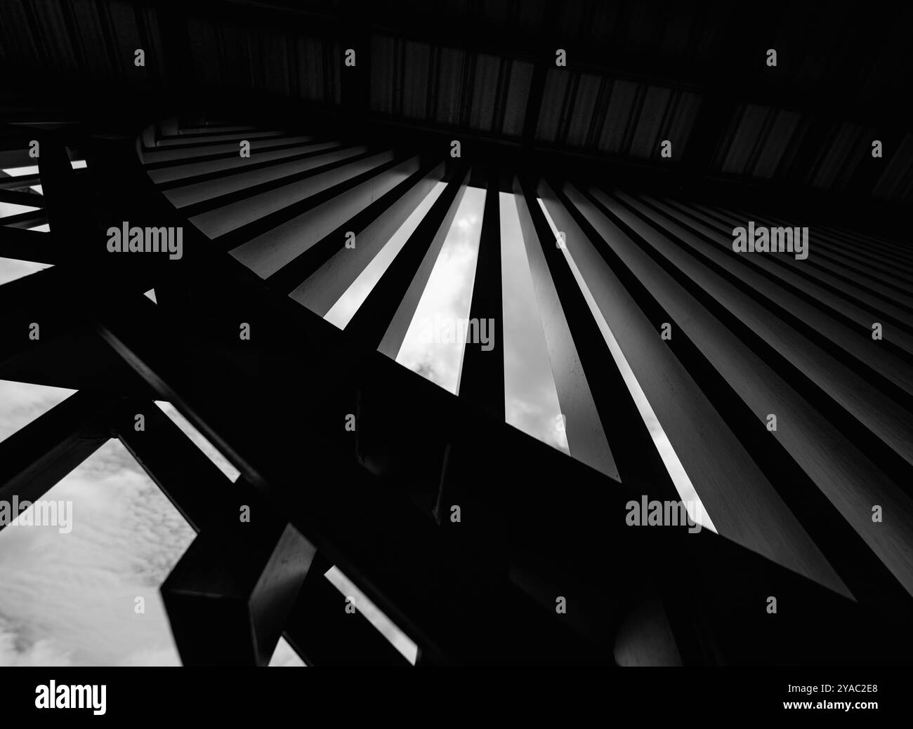 A structure featuring wooden slats on construction site contributing to ...