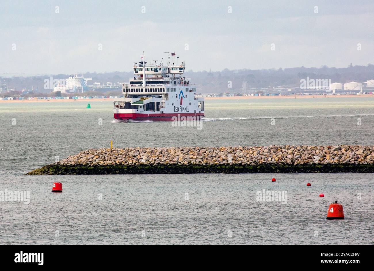Red Funnel Isle of Wight Ferry Red Osprey arriving in Cowes Stock Photo ...