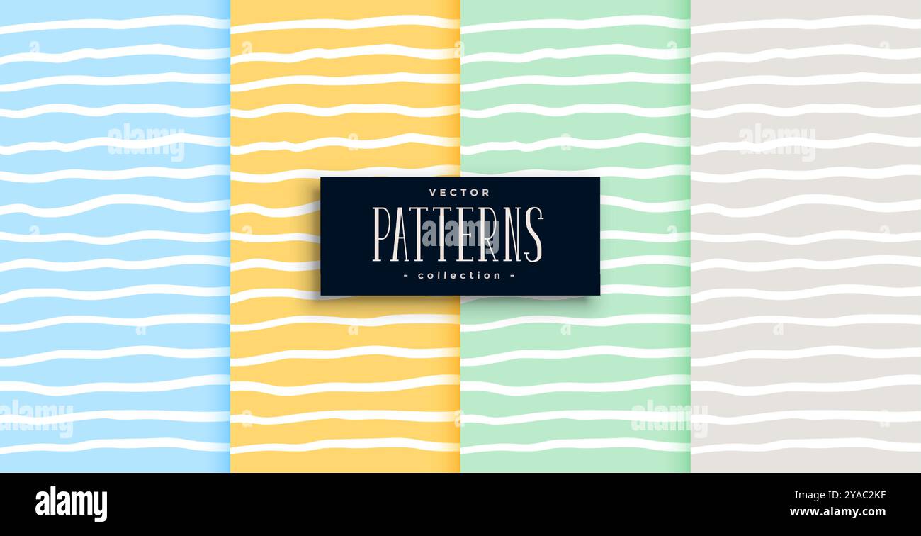 collection of hand drawn lines patterns in four colors vector Stock ...