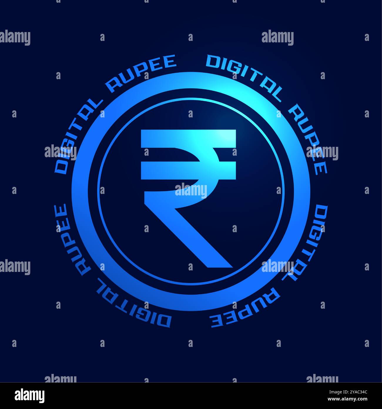 indian currency digital rupee sign on blue background vector Stock ...