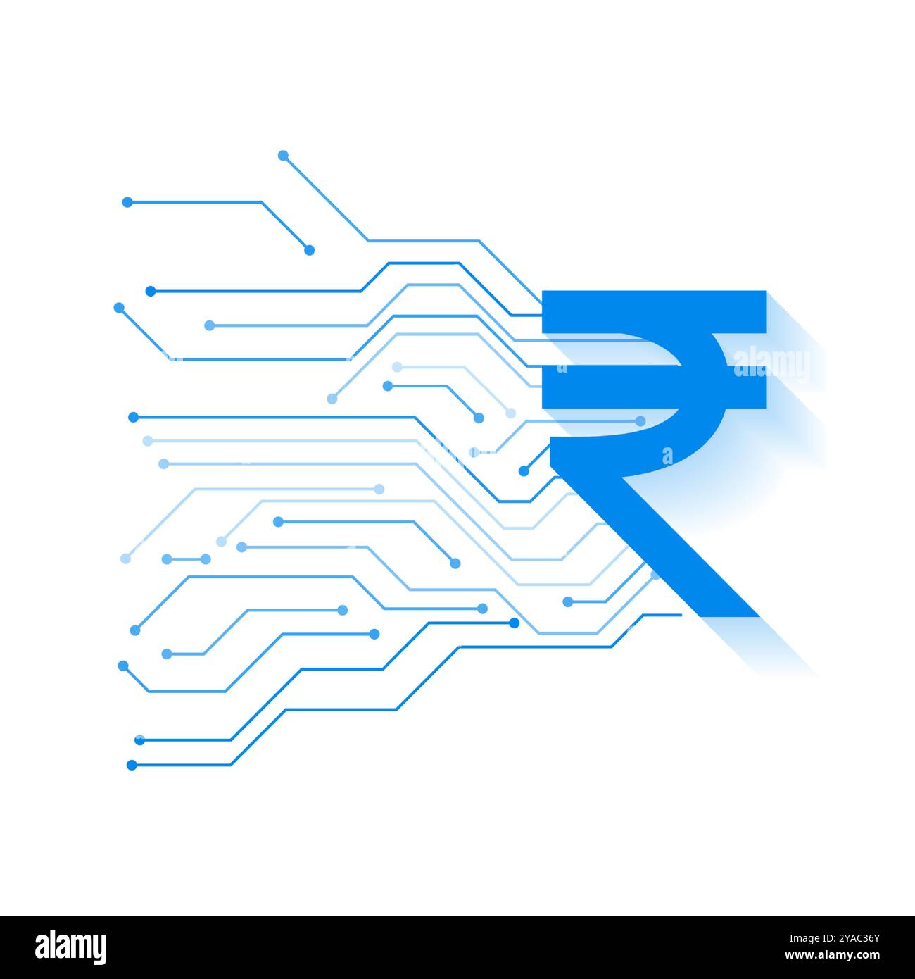 digital currency indian rupee white background with circuit lines ...