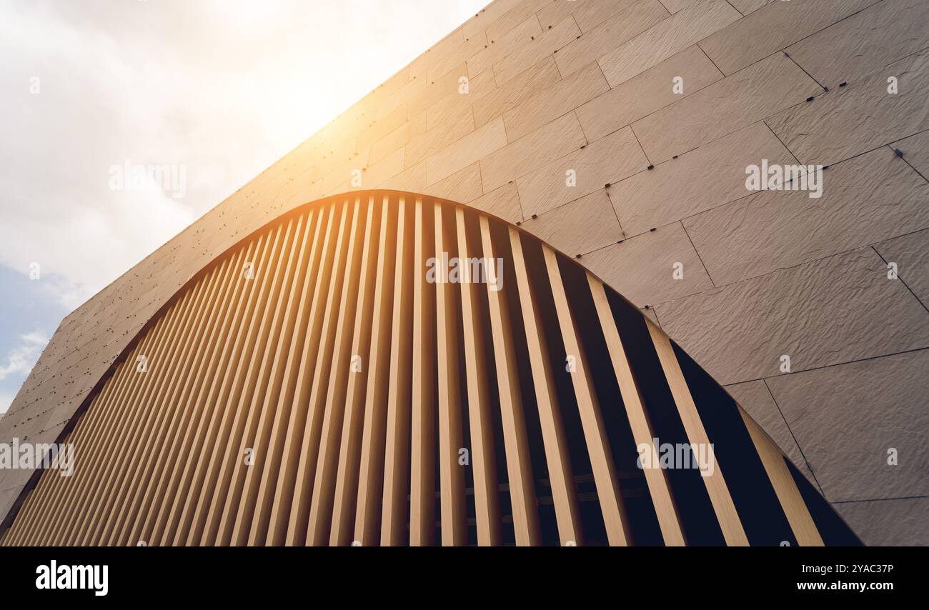 A structure featuring wooden slats on construction site contributing to ...