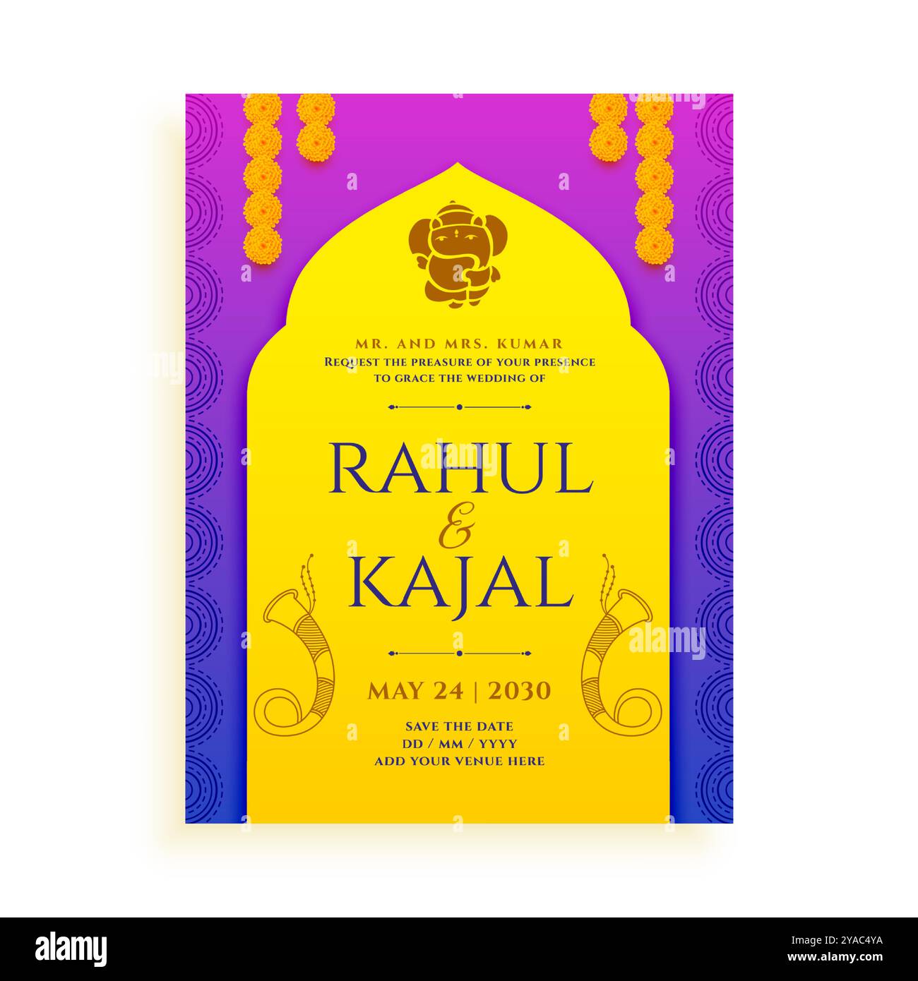 traditional wedding card with ganesha design celebrate in hindu ...