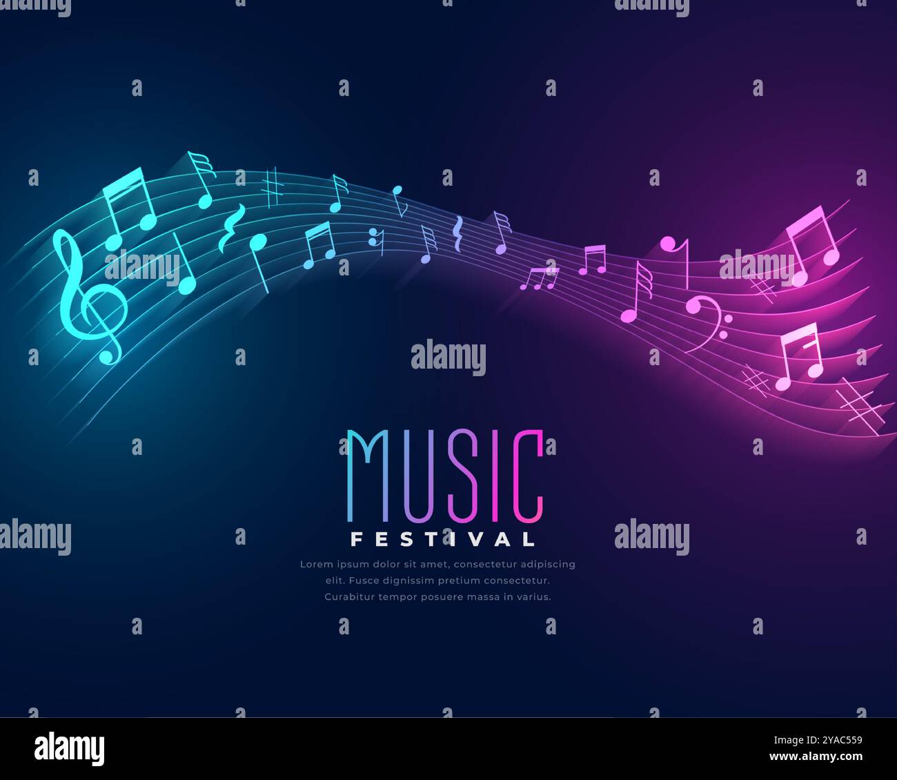 glowing neon notes and tunes music background for disco party theme ...