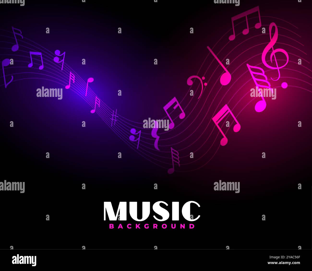 glowing musical note in pentagram style for party or club night vector ...