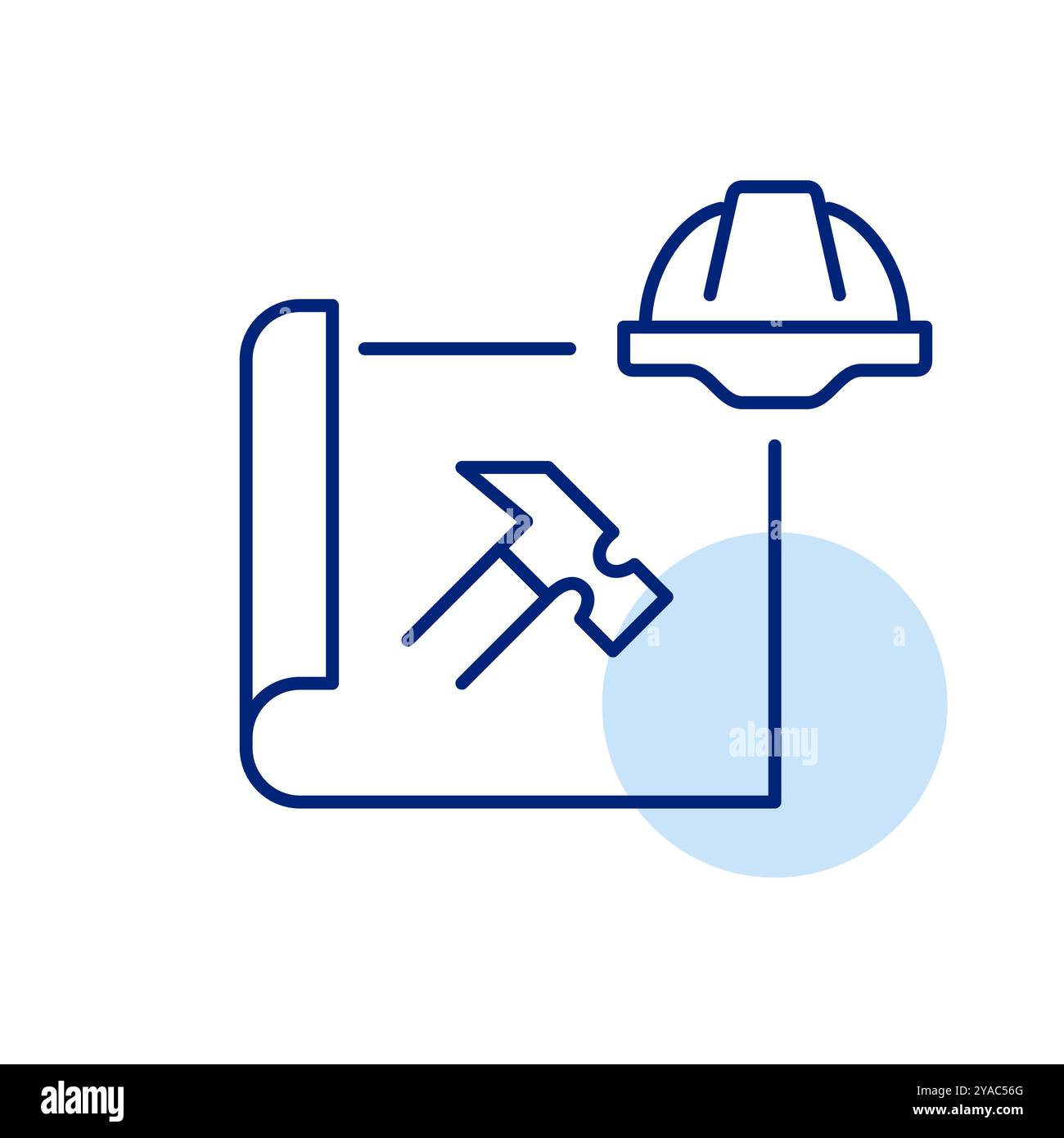 Residential property blueprint with hammer and hard hat. Construction ...
