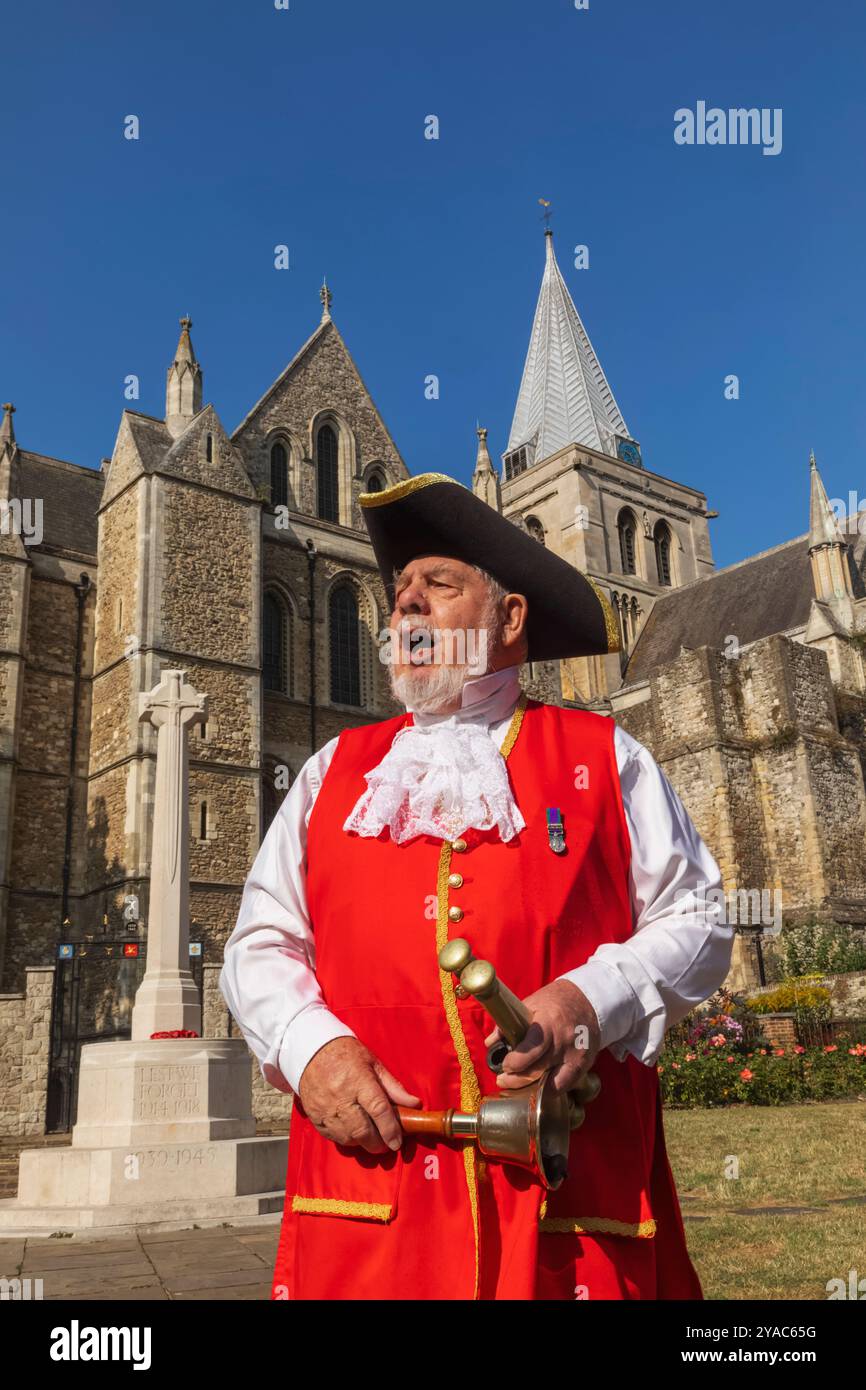 England, Kent, Rochester, Rochester Town Crier Mike Billingham in front ...