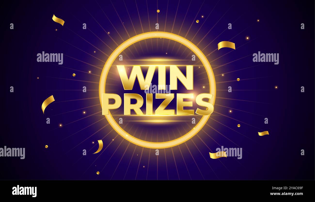 shiny win prize banner for lucky winners celebration with golden ...