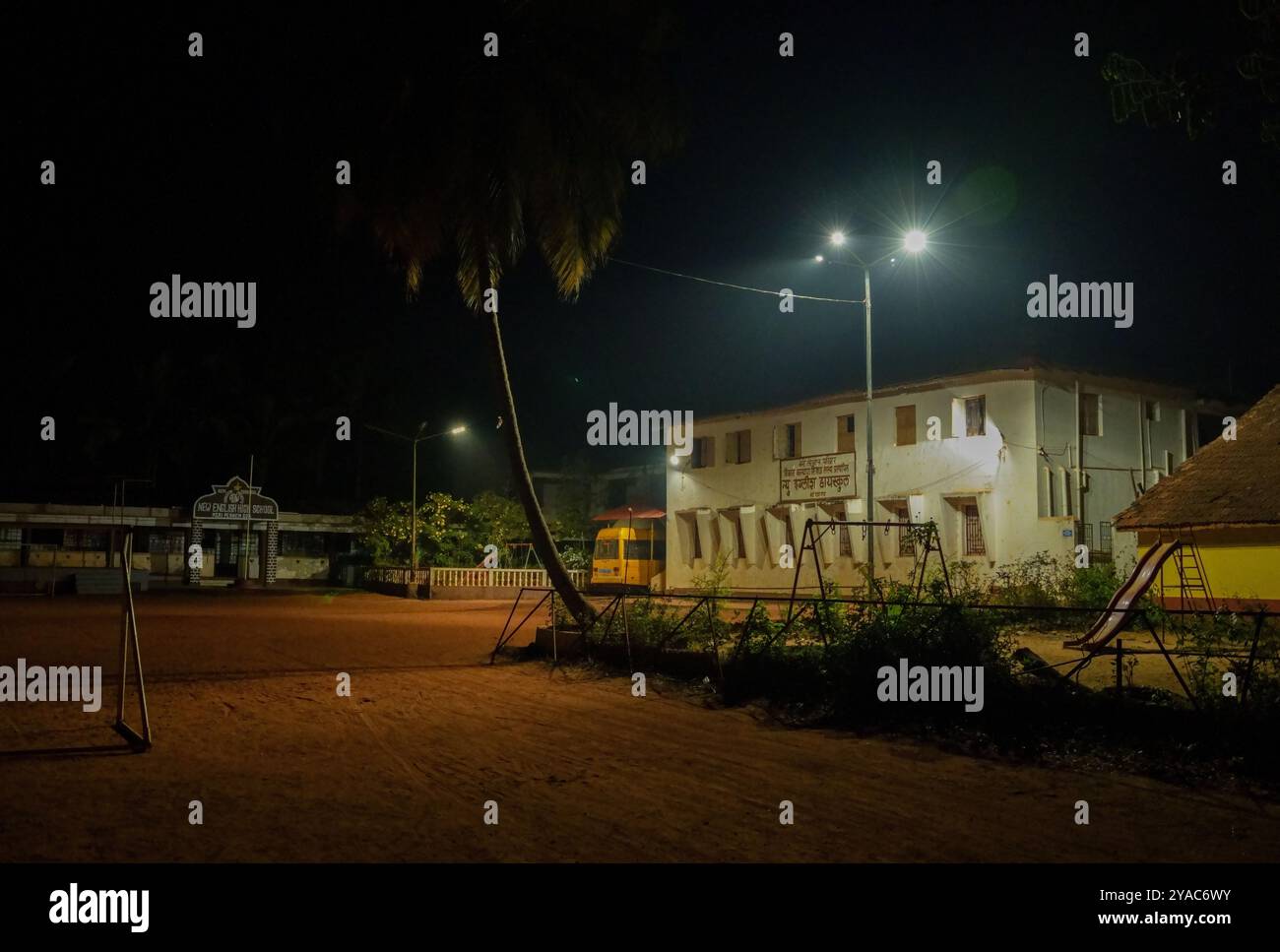 GOA, India - March 1, 2024: Empty school yard at night Stock Photo - Alamy