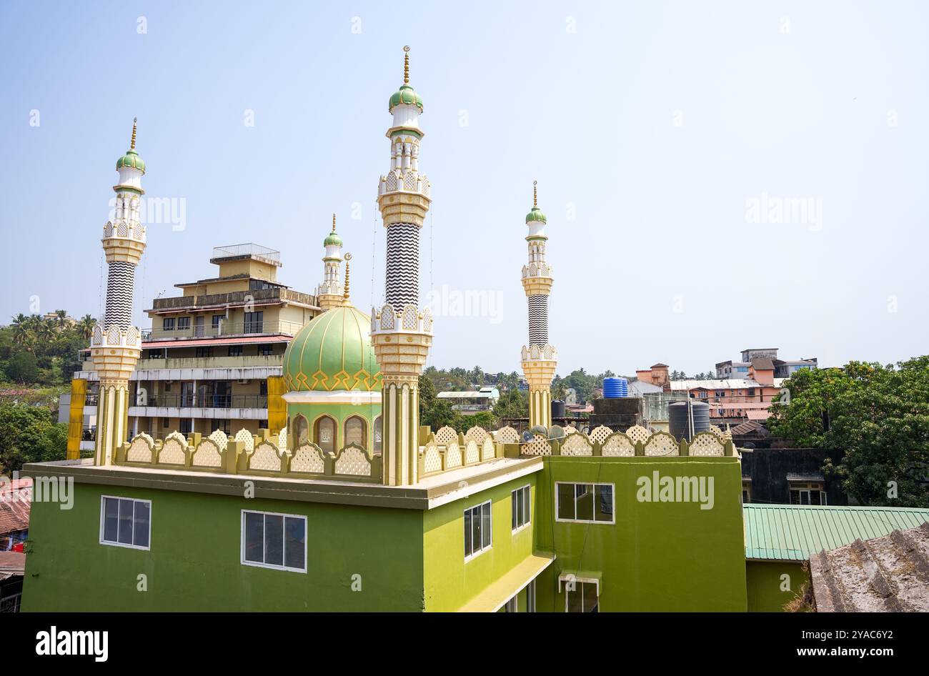 Mapusa, India - February 26, 2024: Dome and minarets of the Jama Masjid ...
