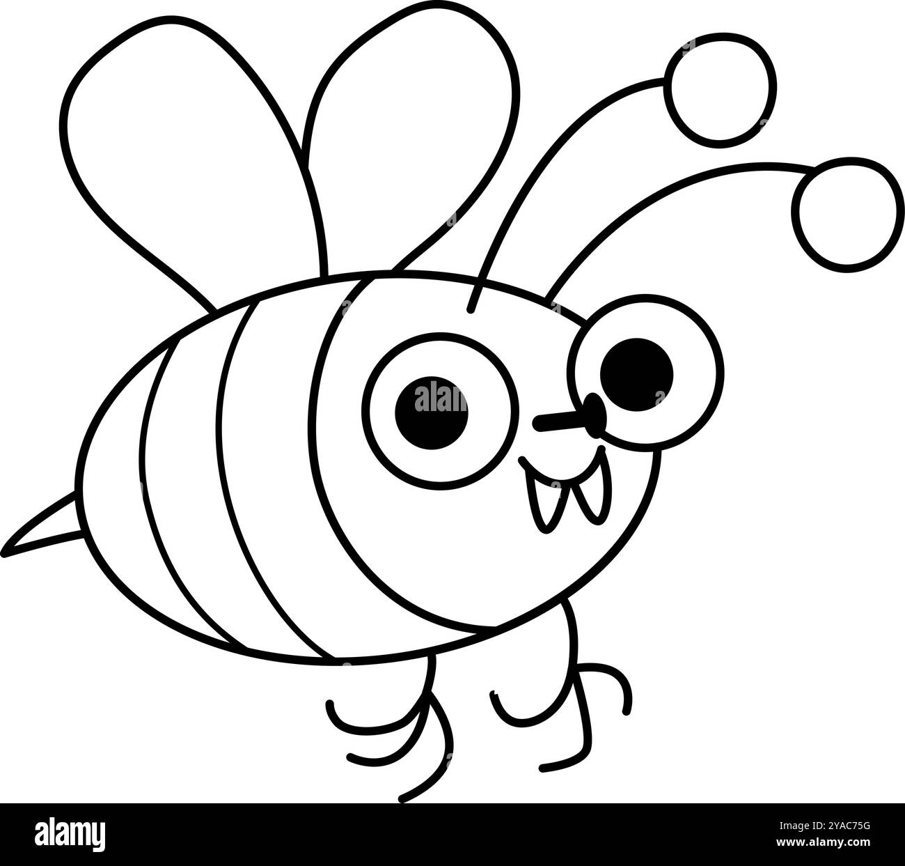 Vector black and white cartoon bumblebee. Funny prehistoric insect ...