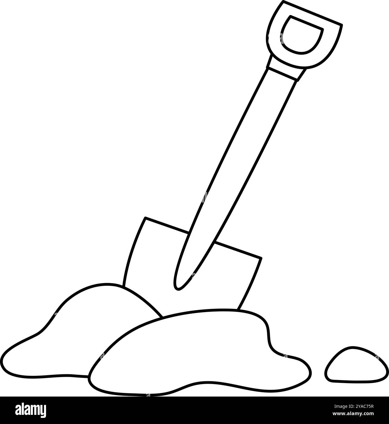 Vector black and white spade stuck in ground illustration isolated on ...