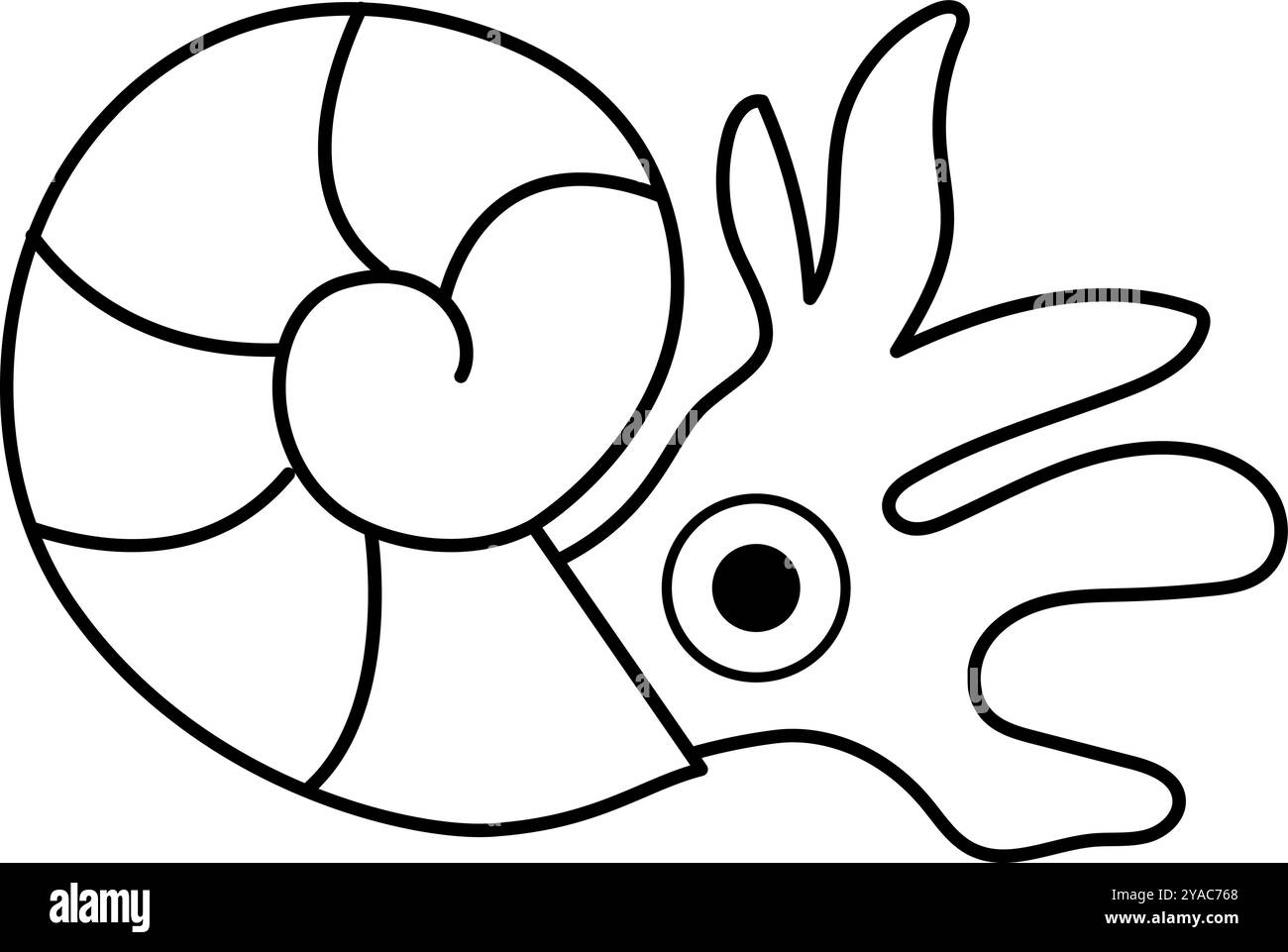 Vector black and white cartoon prehistoric seashell or mollusk icon ...