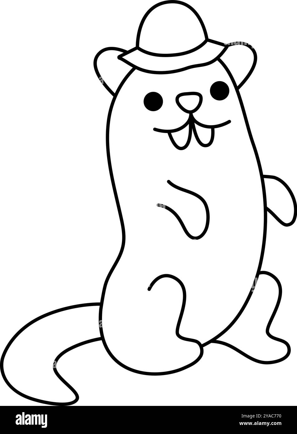 Vector black and white gopher in hat icon. Cartoon archeologist animal ...