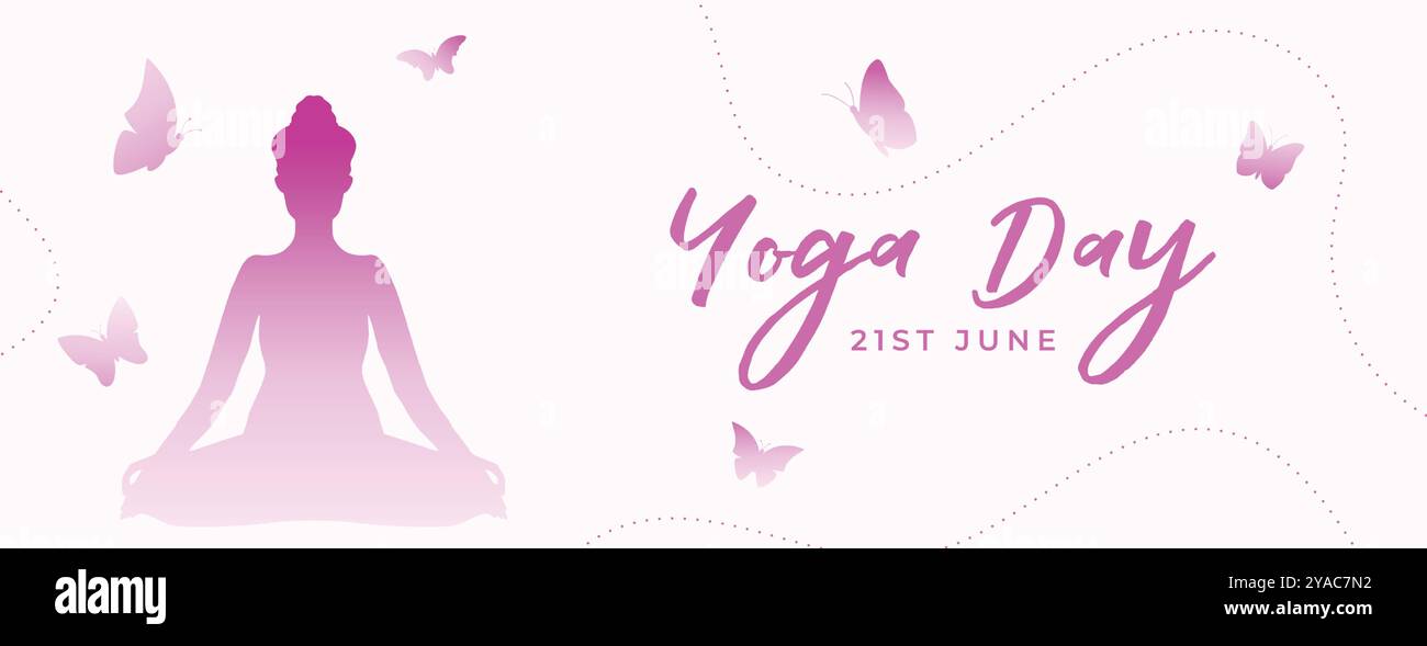 modern 21st june yoga day event banner with cute butterfly design ...
