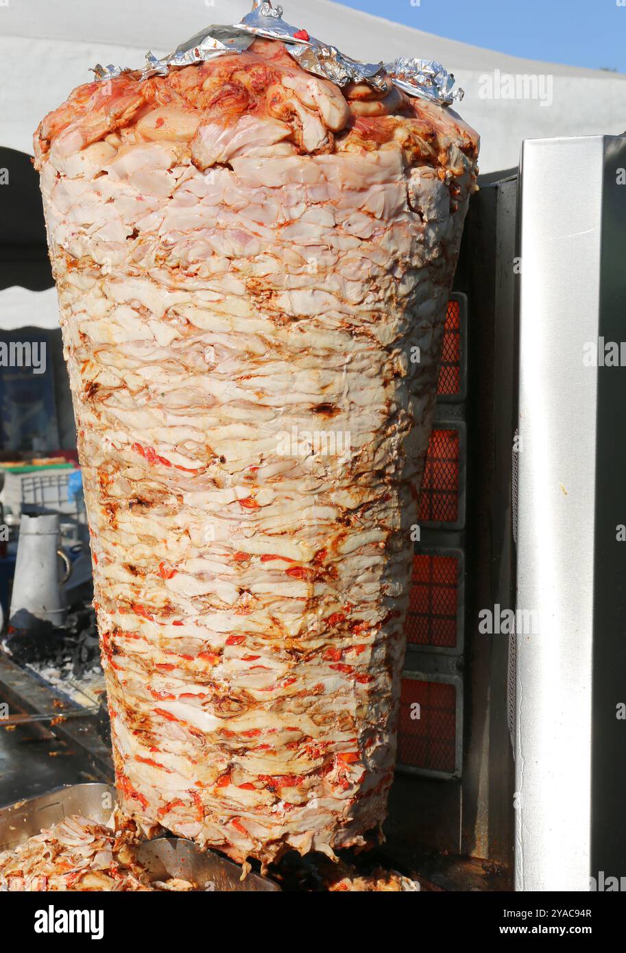 Chicken Doner Kebab cooking on Grill and getting ready for Festival ...