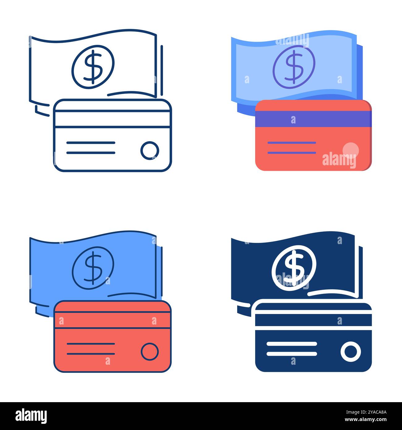 Cash and credit card icon set in flat and line style. Money, payment ...