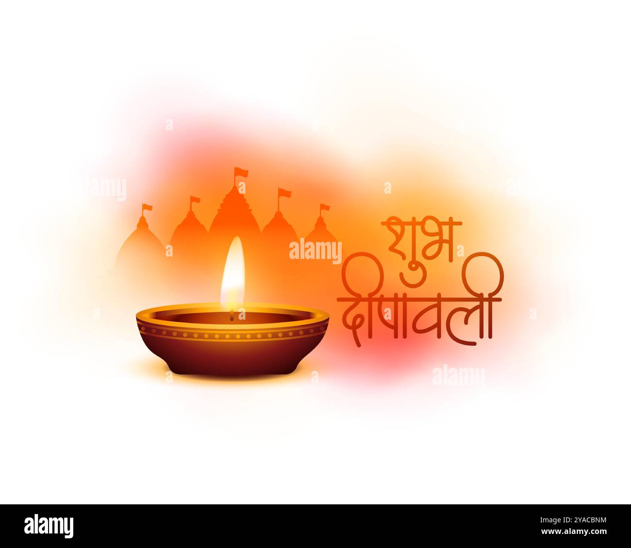 hindu religious shubh deepavali background with diya and temple design ...