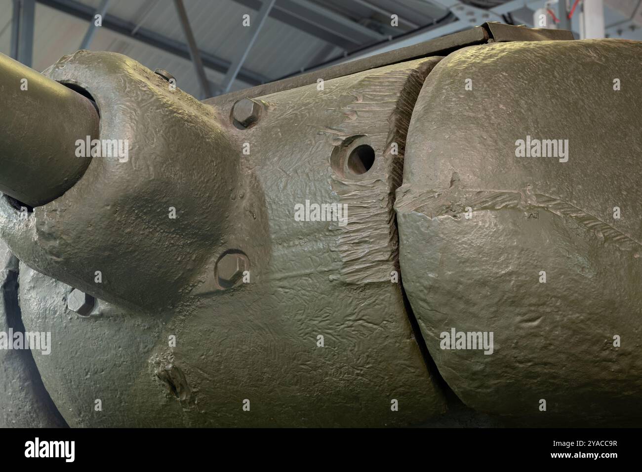 Close up of the turret mantlet on a WW2 Soviet T34-85 tank, showing ...