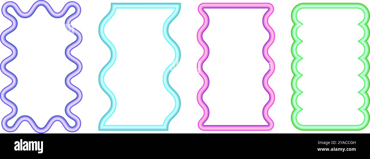 Wavy Rectangle Border Frame Squiggle Edge Box Neon Color Scallop Groovy Shape Retro Aesthetic