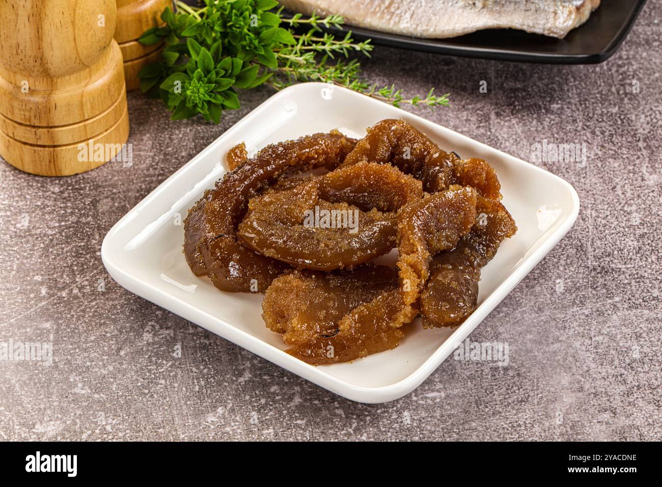 Salted Herring roe snack in the plate Stock Photo - Alamy