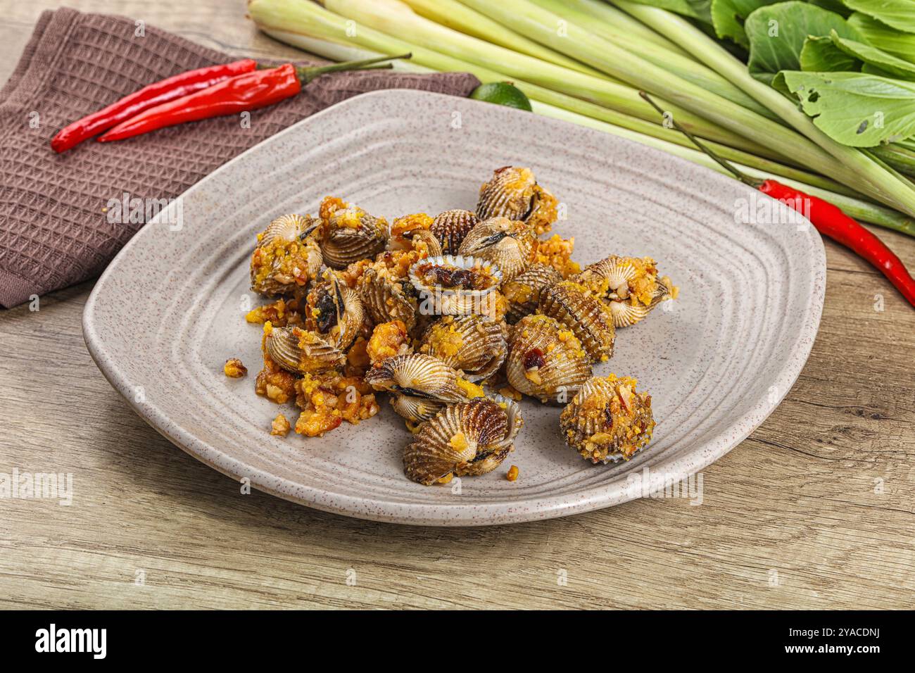 Blood Cockle Fried With Garlic and spices Stock Photo - Alamy