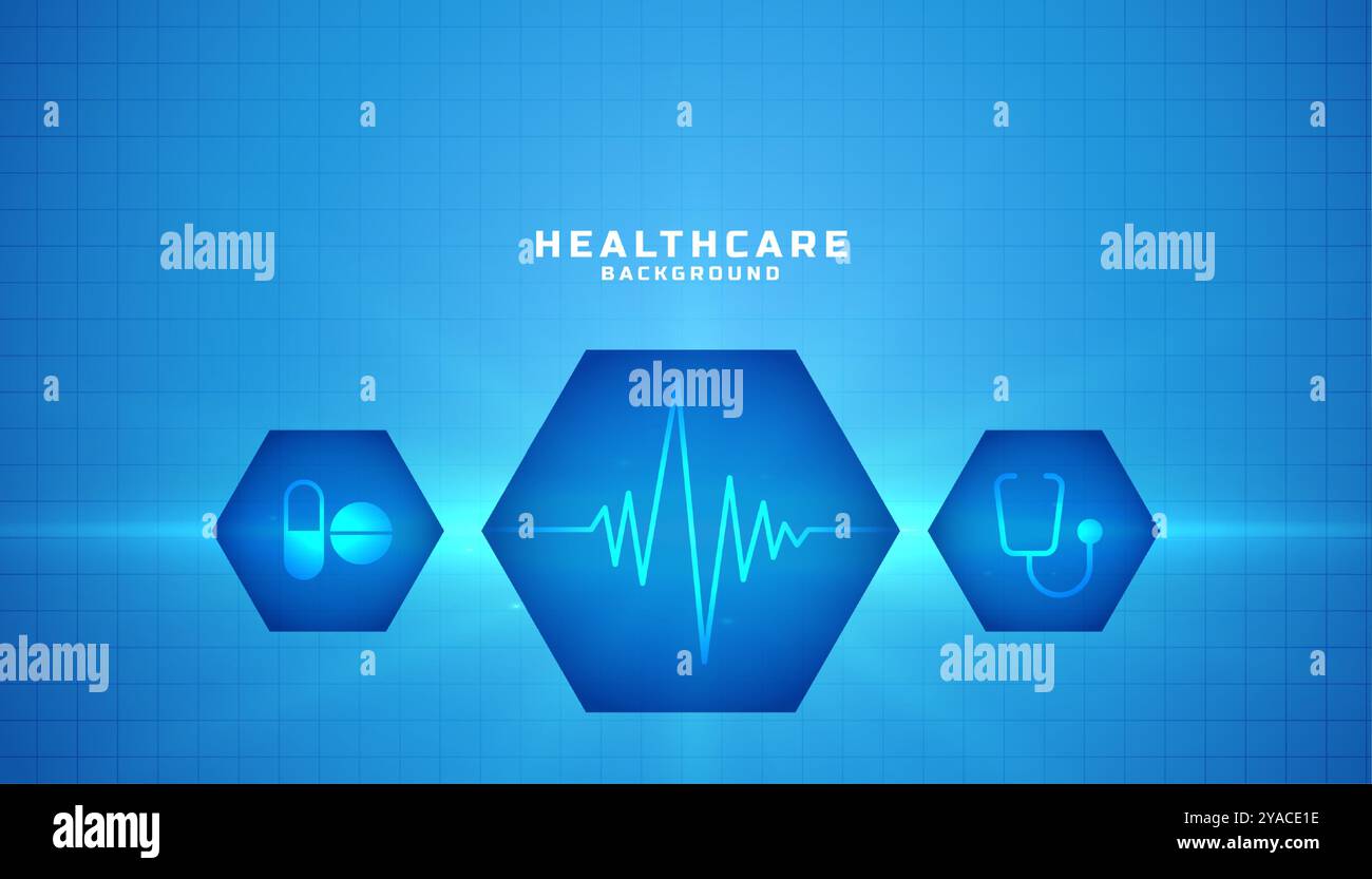 medical and health care blue banner with cardiograph vector Stock ...