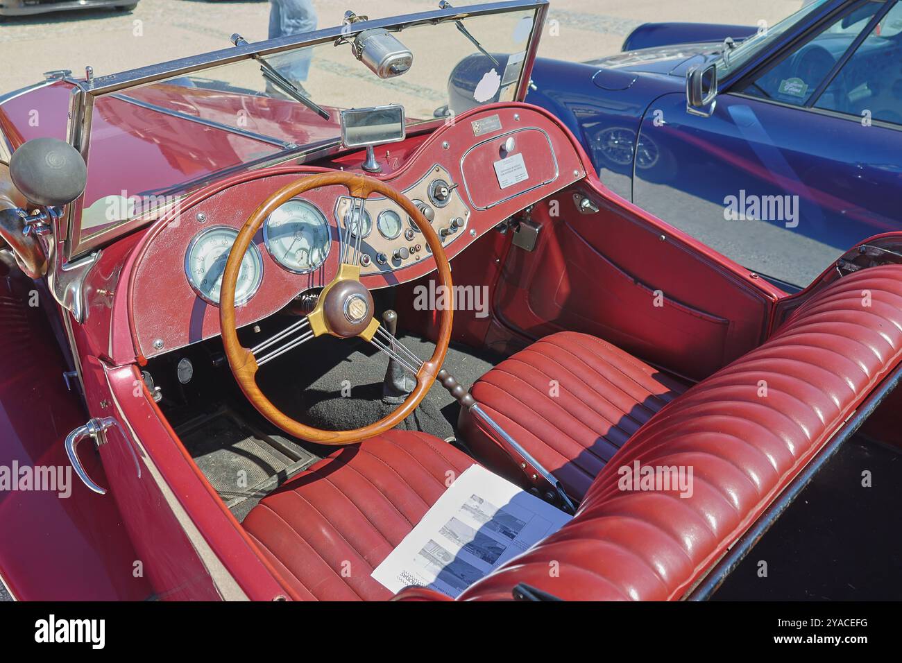 Interior view of a classic british roadster convertible car showing the ...