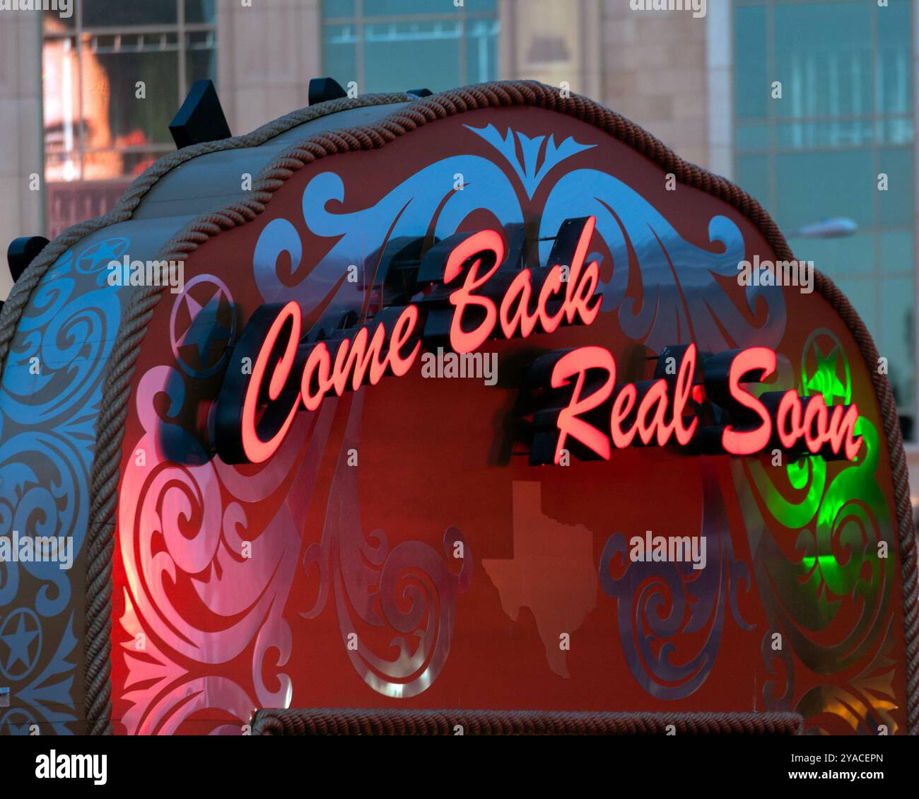 LAS VEGAS, NEVADA, USA - JUNE 15, 2012: Come back soon neon sign on ...