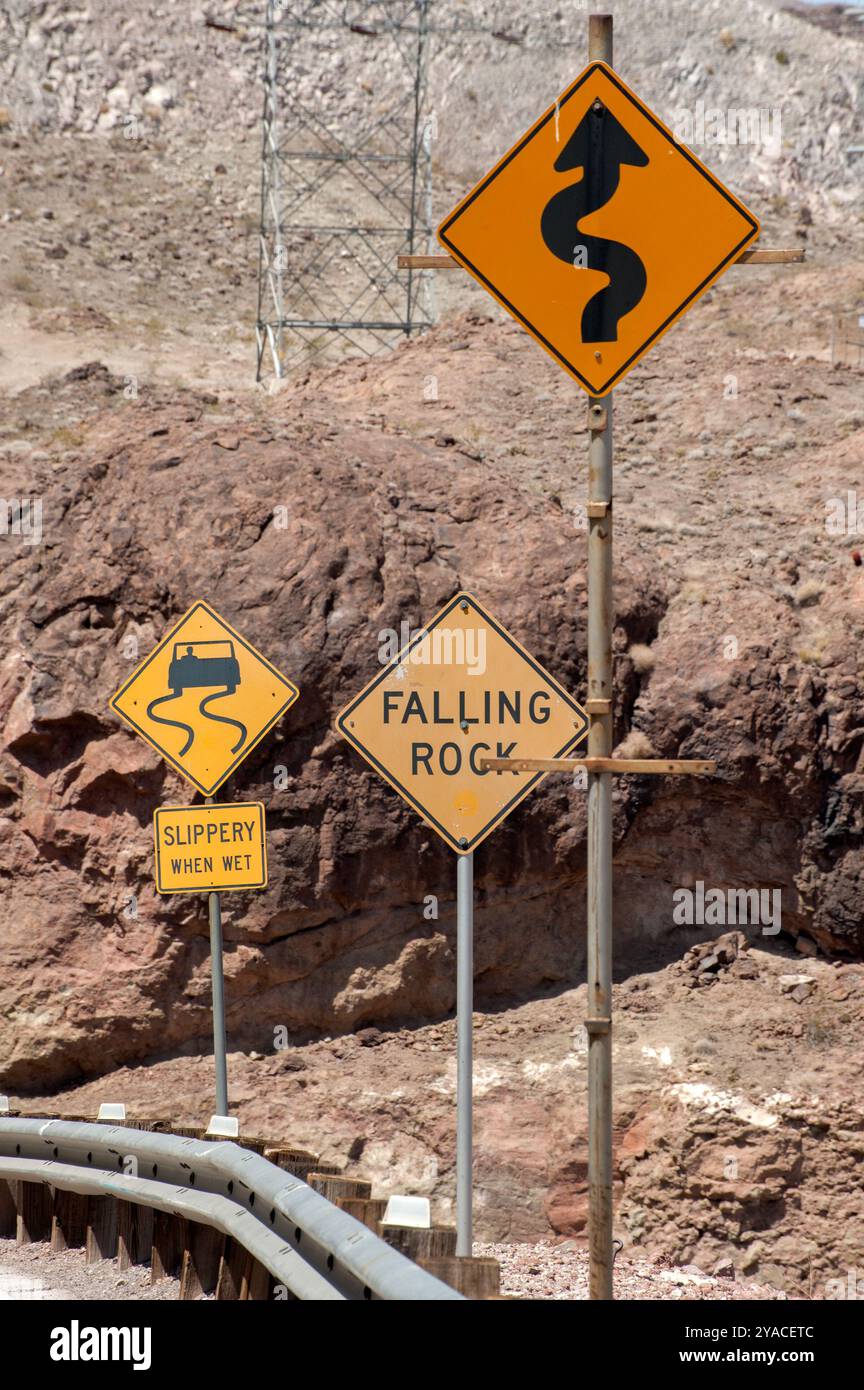 ARIZONA, USA - JUNE 15 2012: Roadside Warning signs in the desert Stock ...