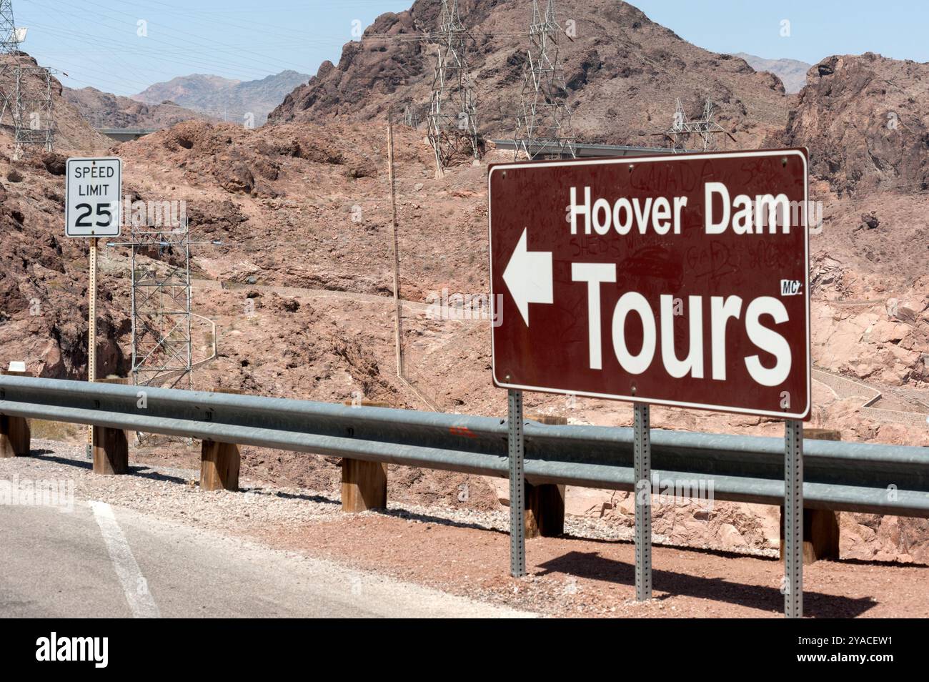 HOOVER DAM, ARIZONA, USA - JUNE 15, 2012: Sign advertising Tours of the ...