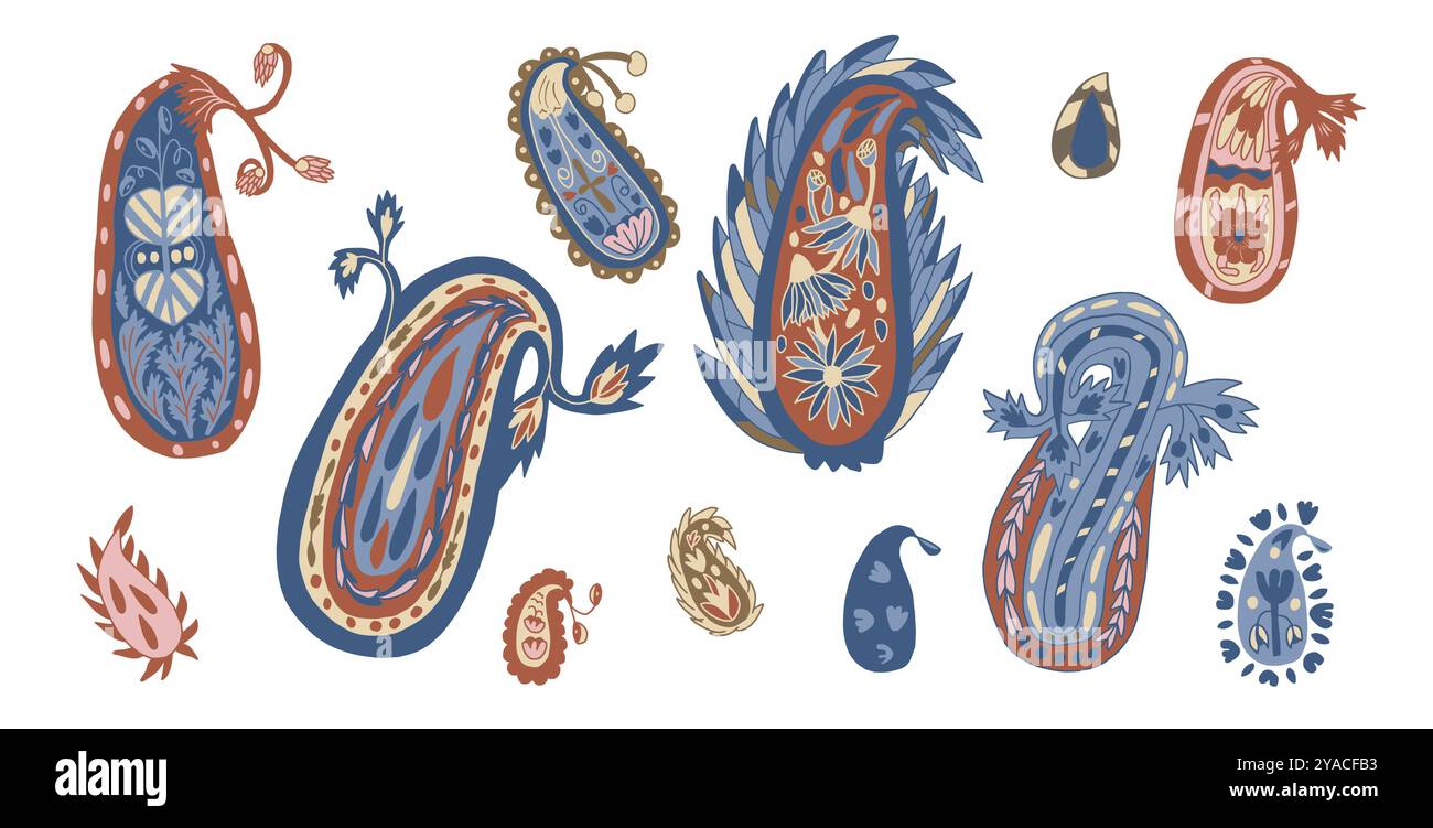 Set of paisley elements. Classic traditional ornament kit. Vector hand ...