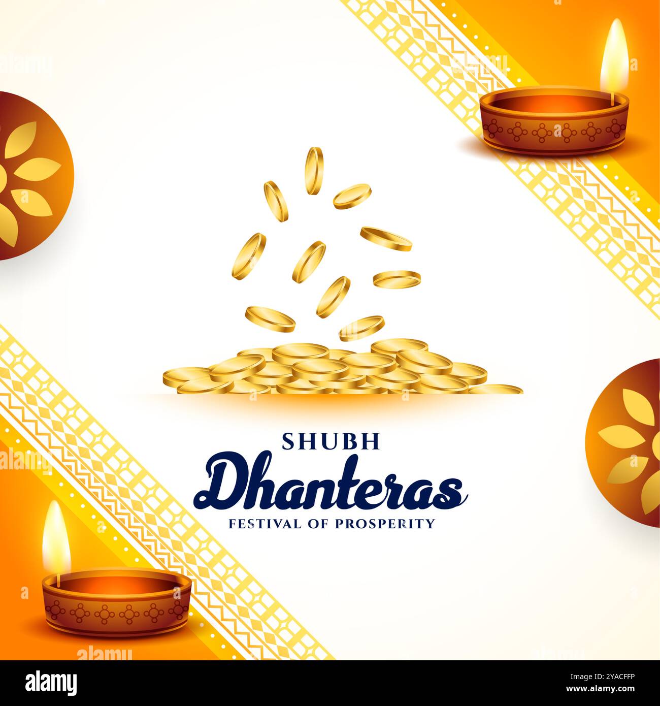 happy dhanteras cultural background with oil lamp and golden coin ...